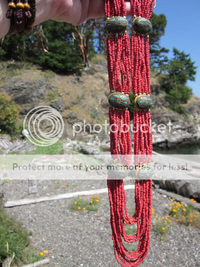 TRADITIONAL TRIBAL NEPALI CORAL GLASS BEAD POTE NECKLACE BRASS ...
